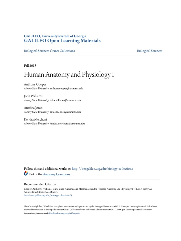 Anatomy and Physiology Syllabus for Human Anatomy and Physiology I ...