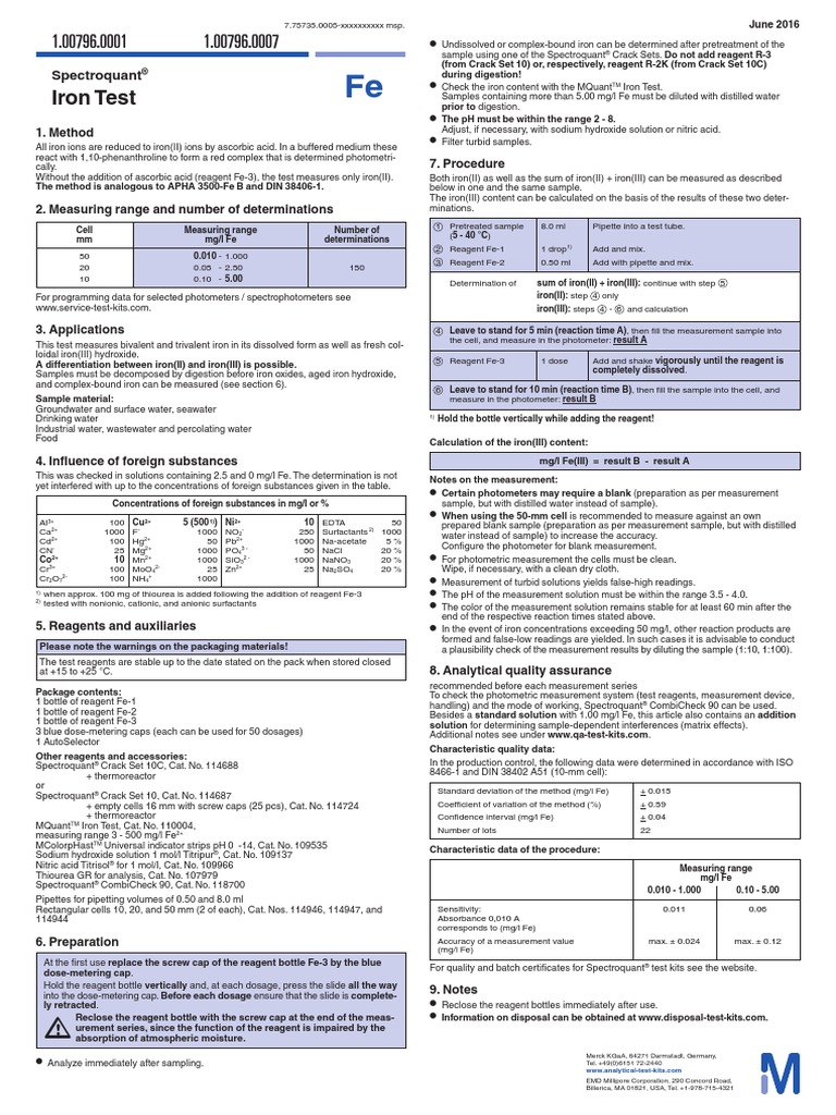Tes Kit Fe Total Merck Fotometri | PDF | Iron | Ph