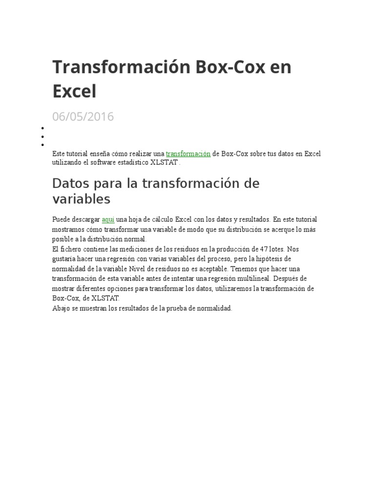 Transformación Box COX | PDF | Microsoft Excel | Distribución normal