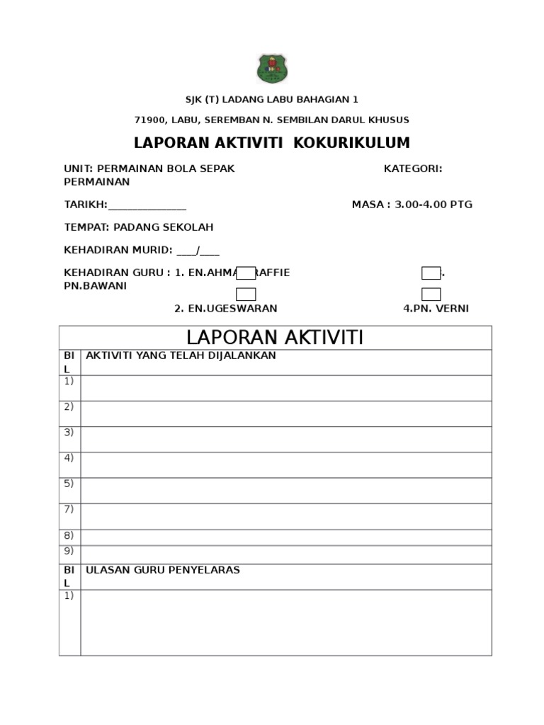 Template Laporan Aktiviti KOKUM | PDF