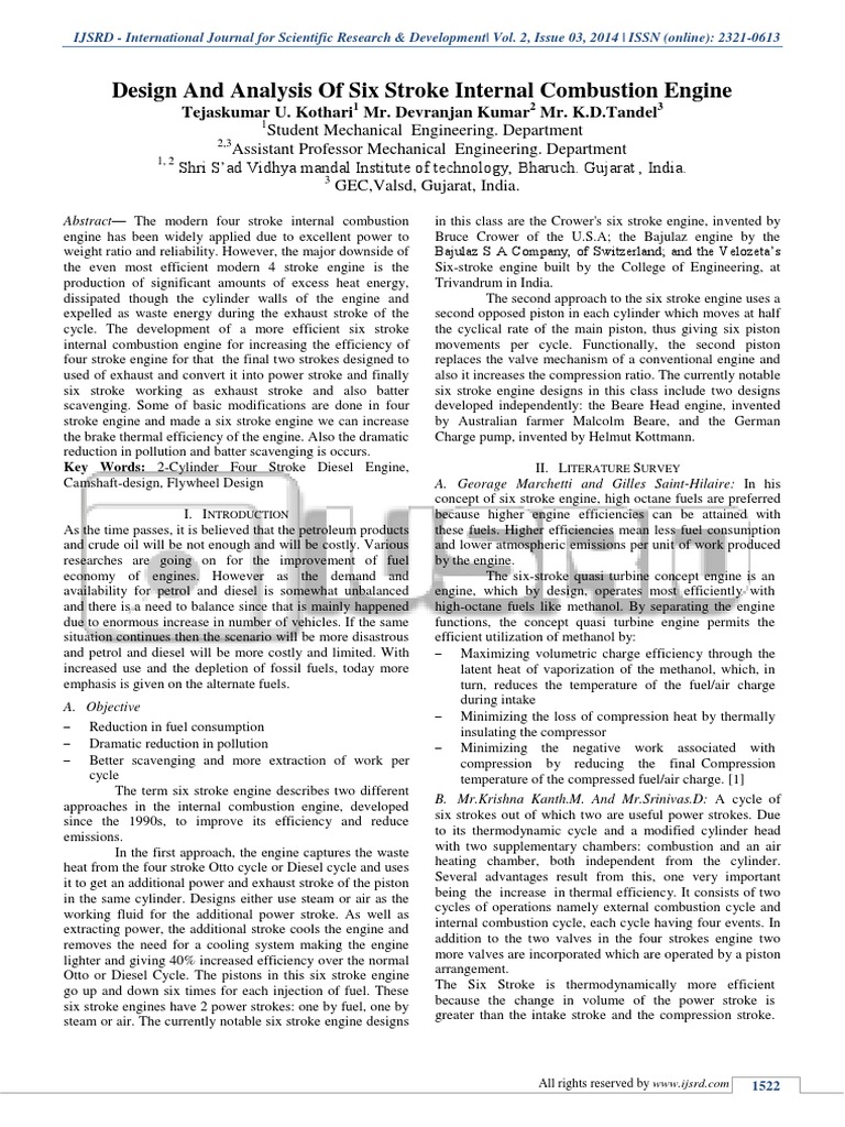 Design and Analysis of Six Stroke Internal Combustion Engine | PDF ...