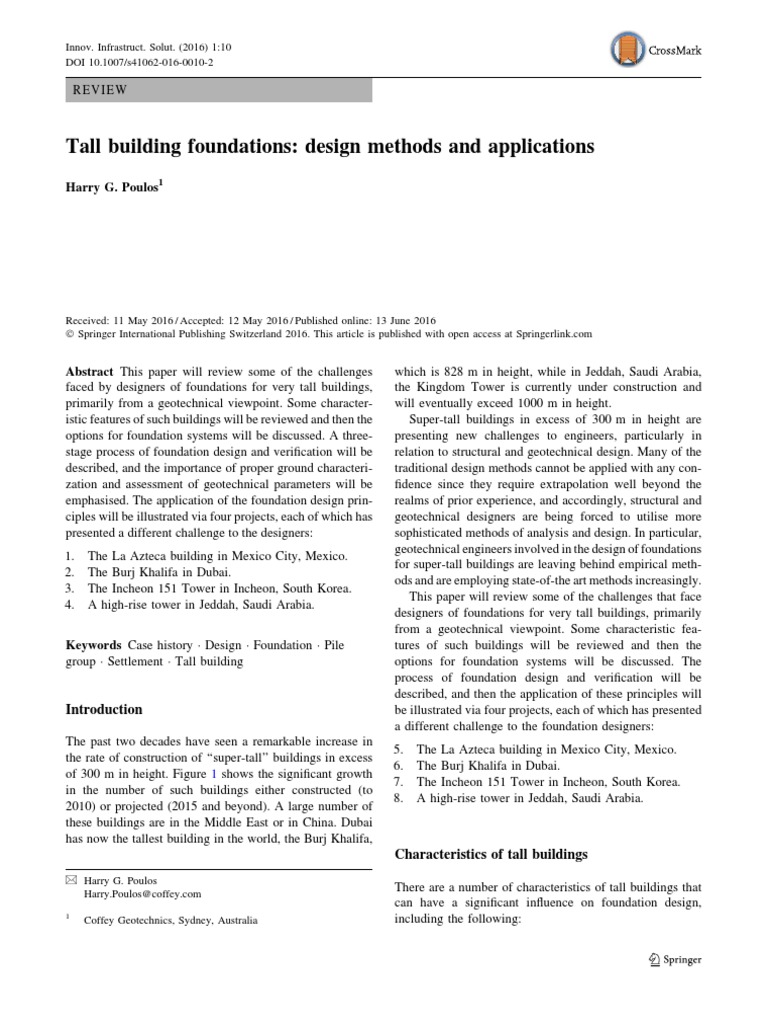 Poulos - Tall Building Foundation. Design Methods & Applications | PDF ...