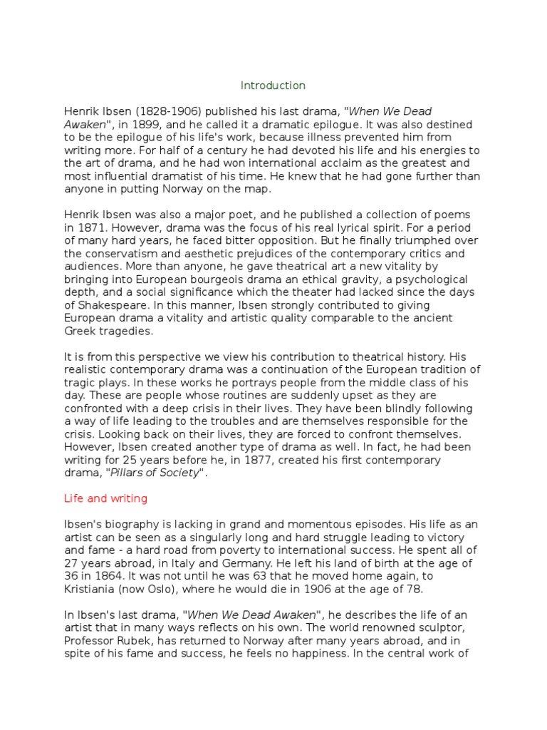 Henrik Ibsen's Life and Writing | PDF | Henrik Ibsen | A Doll's House