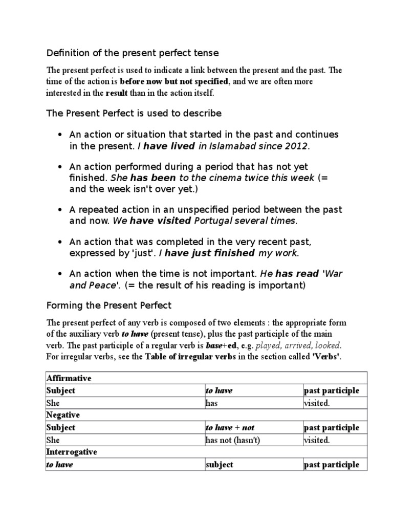Definition and formation of the present perfect tense | PDF | Perfect ...