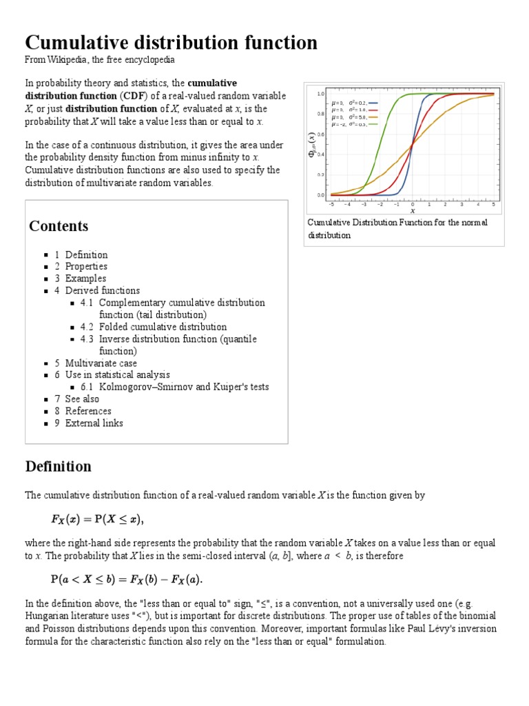 Cumulative Distribution Function - Wikipedia | PDF | Probability Distribution | Statistics
