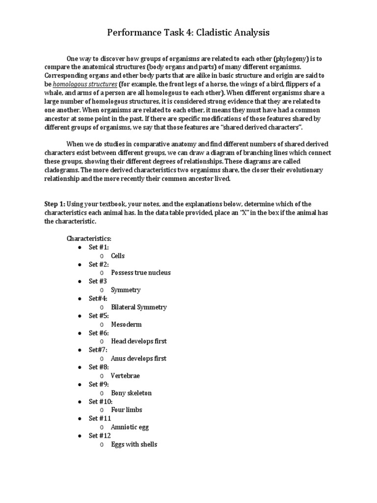 Cladistic Analysis Task Guide | PDF | Homology (Biology) | Biological Classification