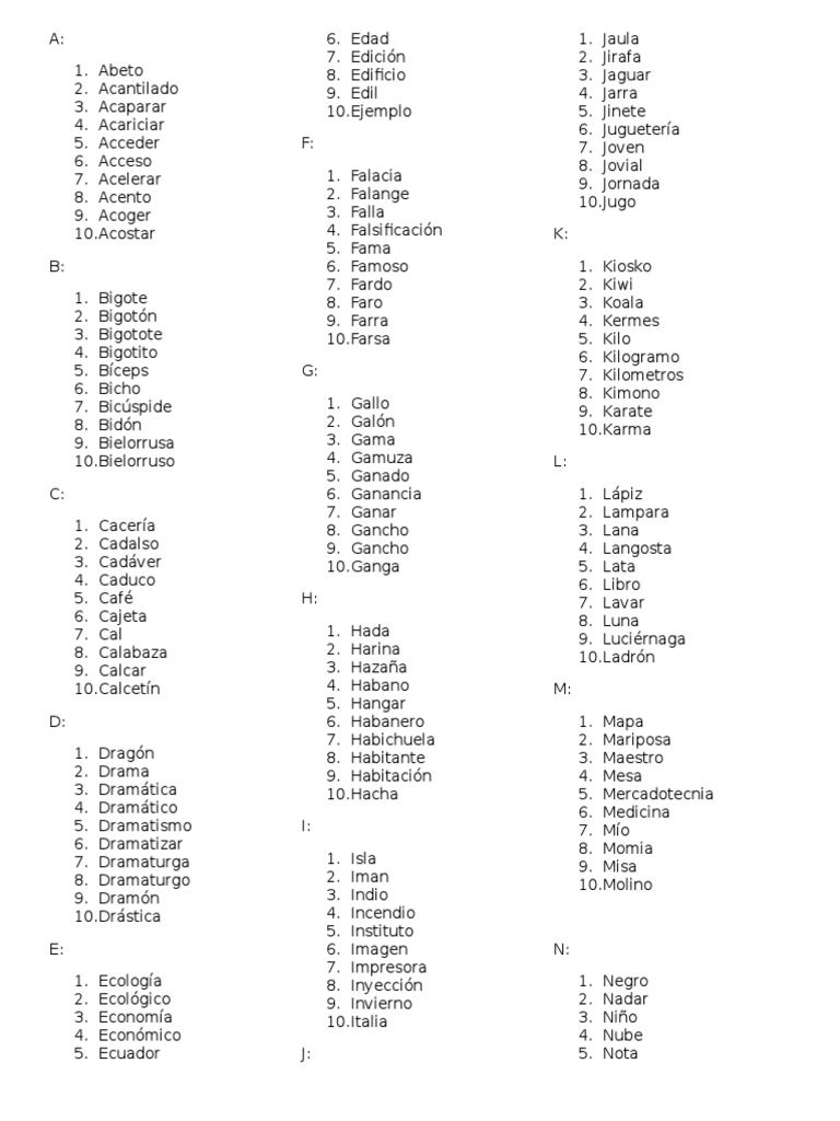 Palabras Con Abecedario | PDF | Naturaleza