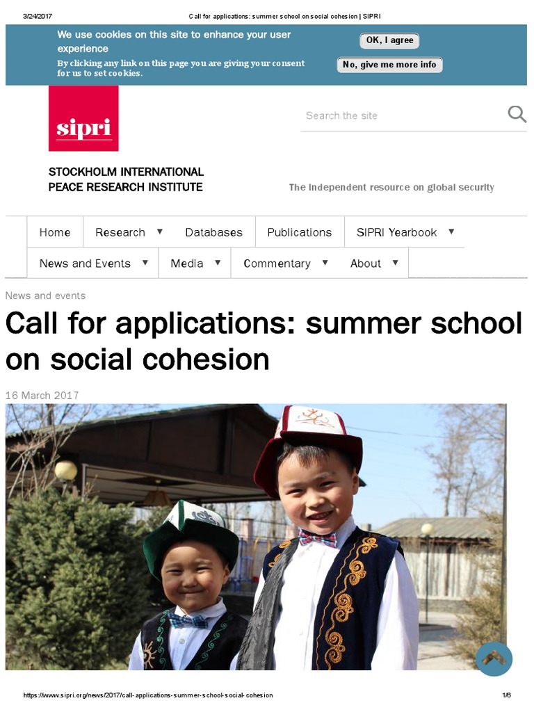 Call For Applications - Summer School On Social Cohesion - SIPRI | PDF ...