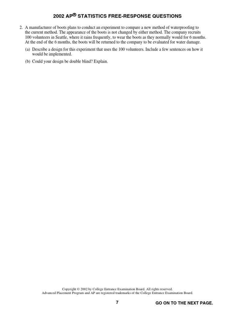 2002 Ap® Statistics Free-Response Questions: Go On To The Next Page. 7 ...