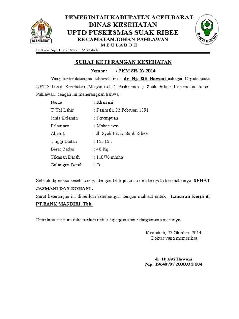 Surat Keterangan Kesehatan | PDF