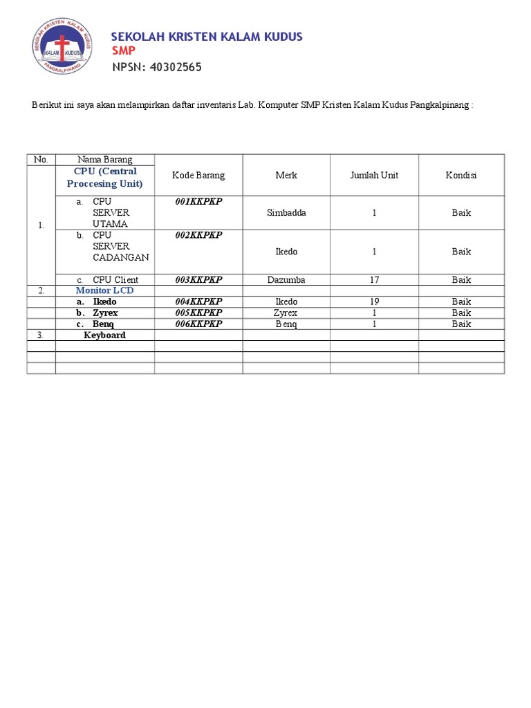 Daftar Inventaris Lab - Komputer | PDF | Komputer