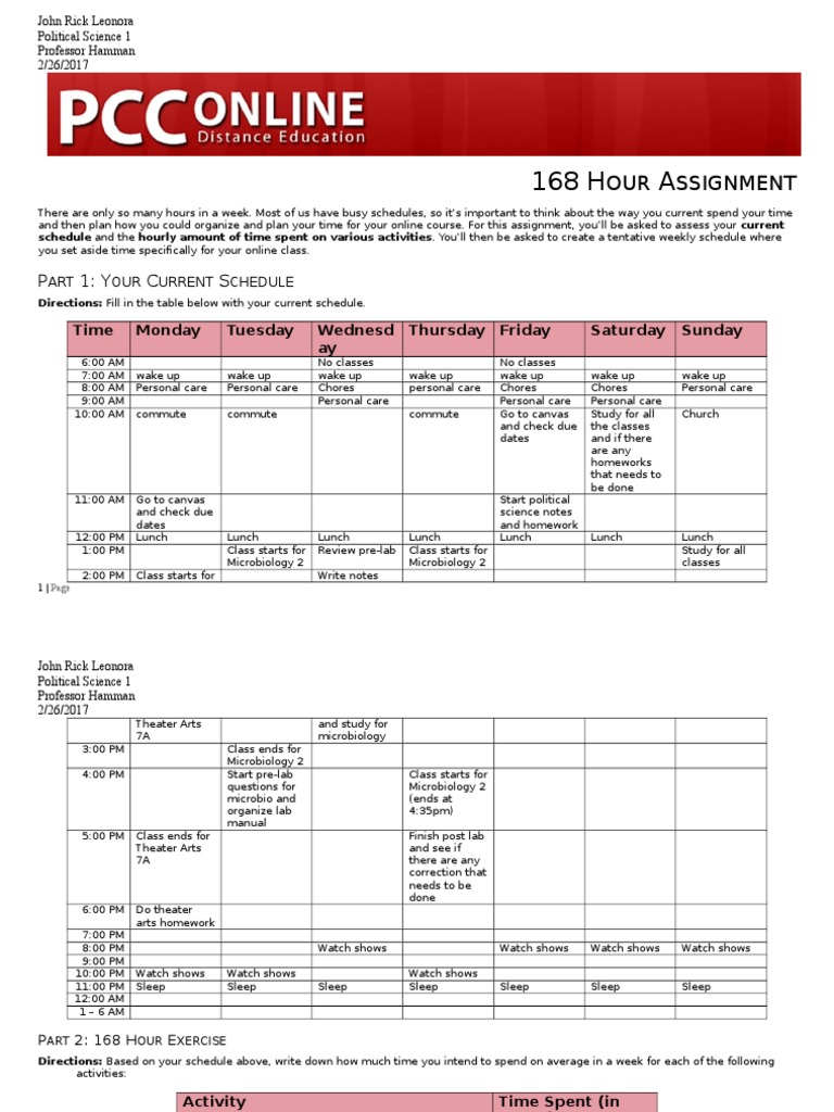 168 Hourassignment | PDF | Academic Term | Workweek And Weekend