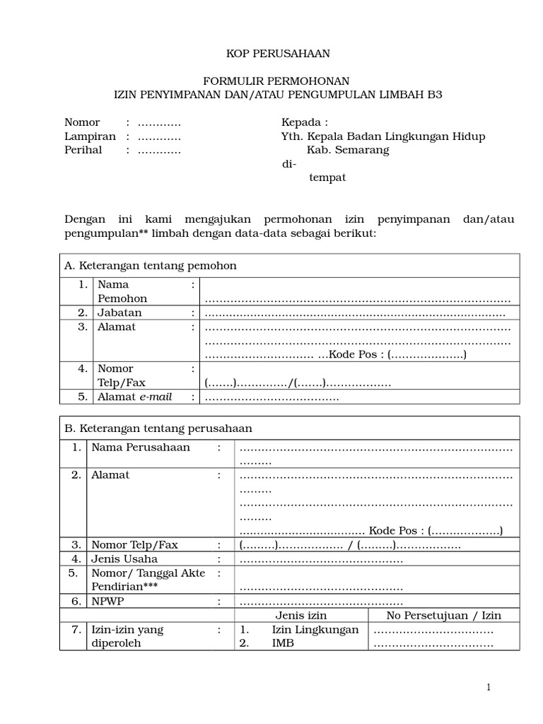 Form Permohonan Izin Limbah b3 | PDF | Teknologi & Rekayasa