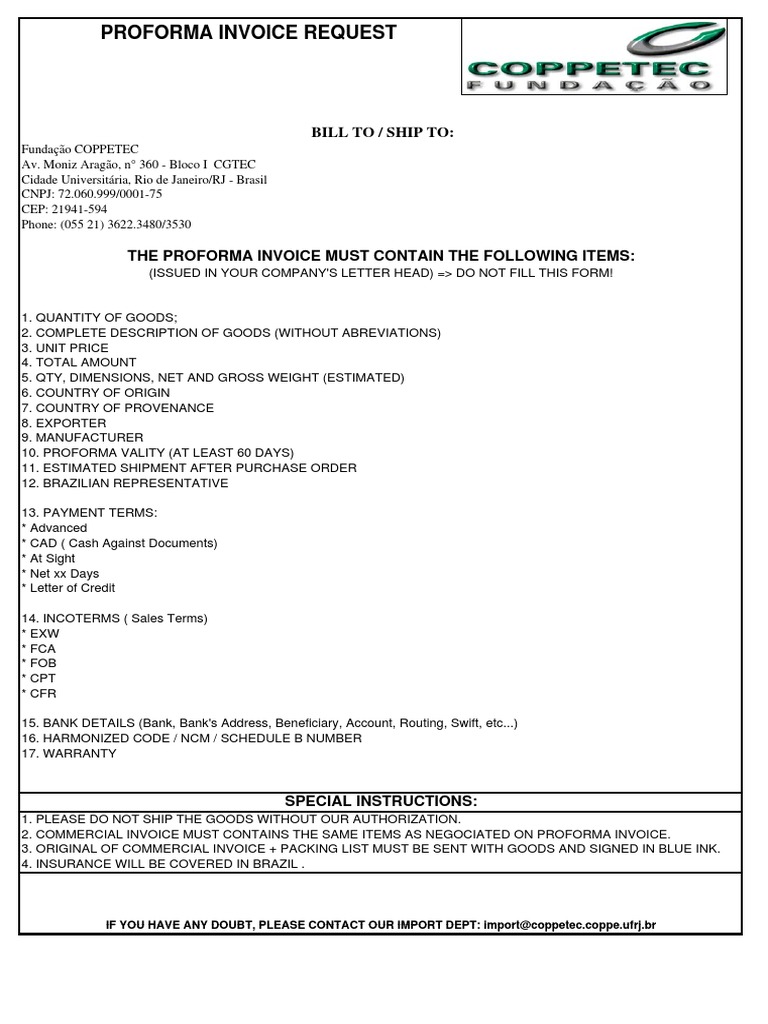 Proforma Invoice Requested | PDF | Pro Forma | Invoice