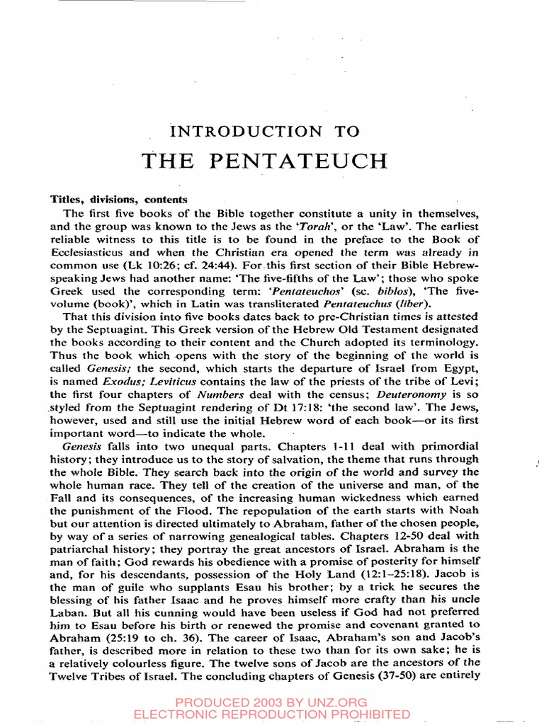 Introduction To The Pentateuch PDF | PDF | Torah | Book Of Genesis