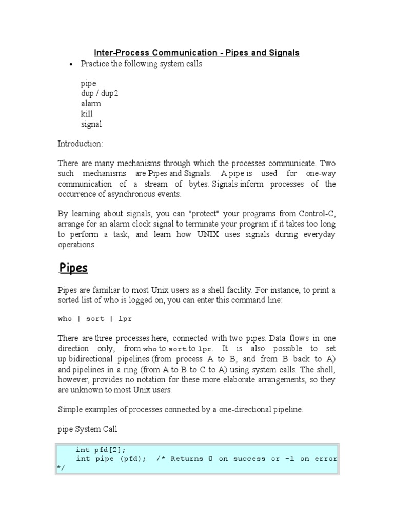 Pipes | Download Free PDF | Process (Computing) | Operating System ...