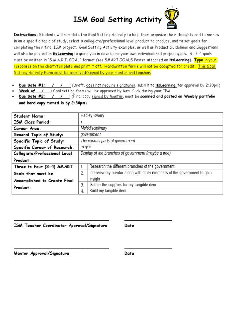 Ism Goal Setting Activity - Template 1 | PDF