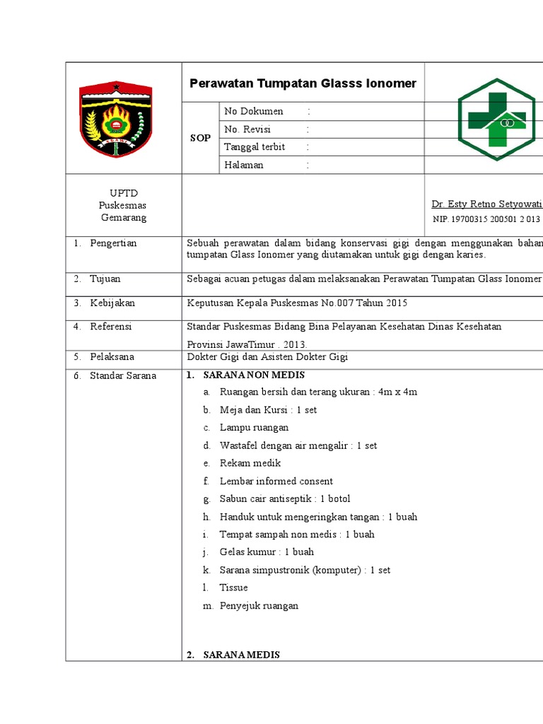 Sop Perawatan Tumpatan Glasss Ionomer | PDF