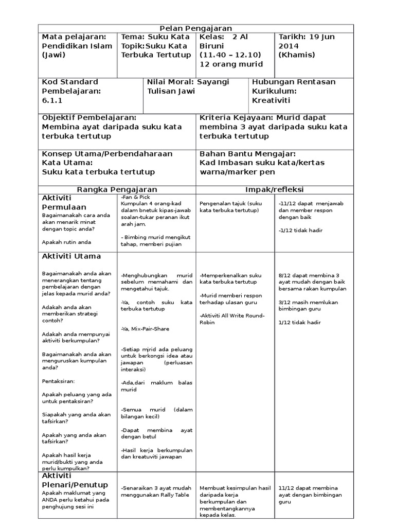 Lesson Plan Pendidikan Islam | PDF