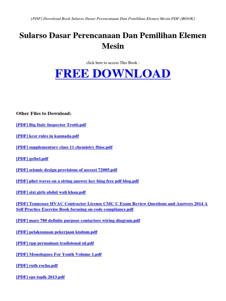 Sularso Dasar Perencanaan Dan Pemilihan Elemen Mesin | PDF