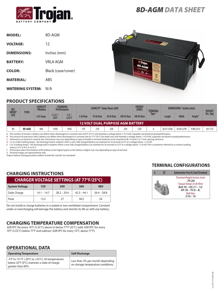 8DAGM Trojan Data Sheets | PDF | Battery (Electricity) | Energy Storage