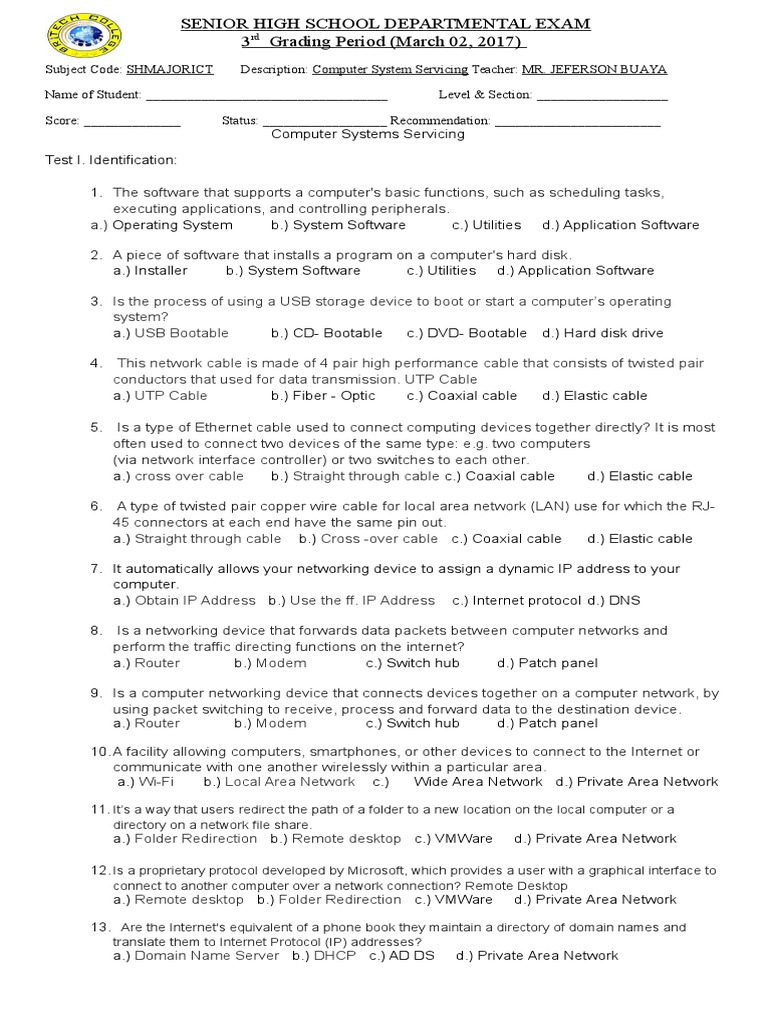 CSS 3rd Periodical Exam (Test Paper) | PDF | Ip Address | Computer Network