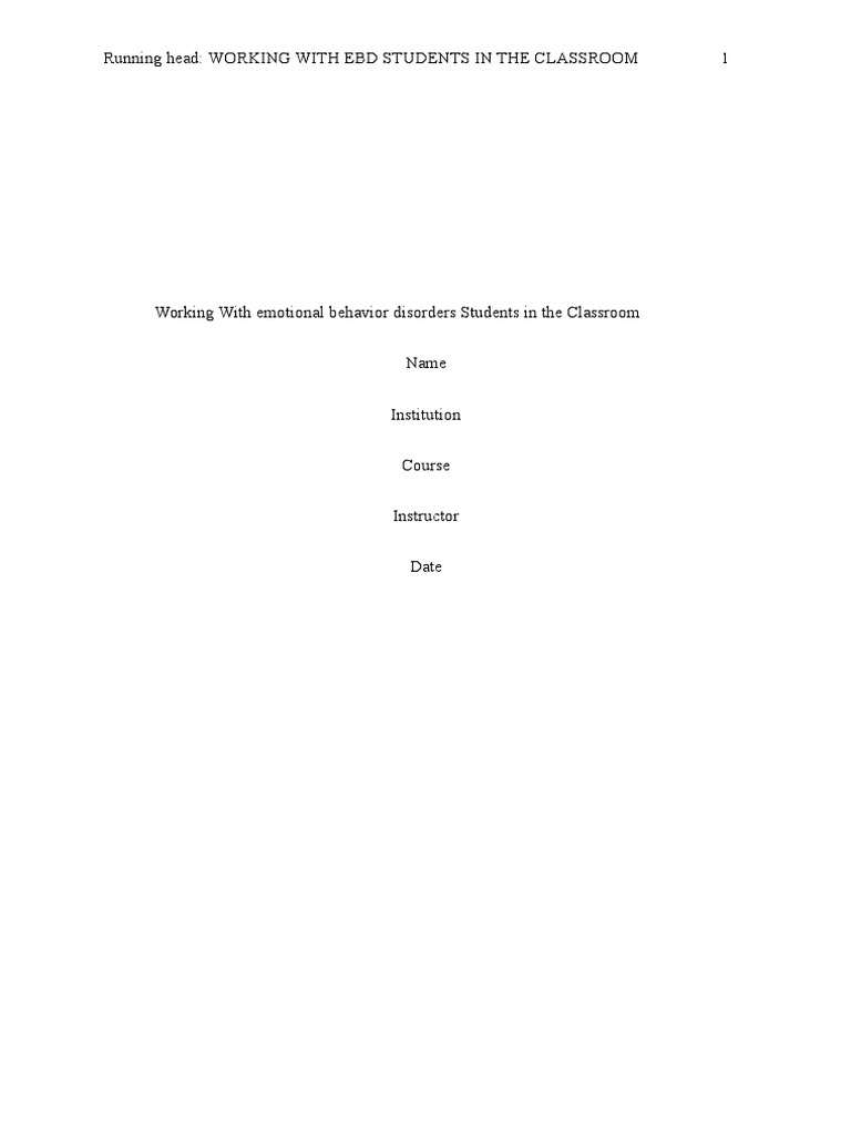 Working With Ebd Students in The Classroom | PDF