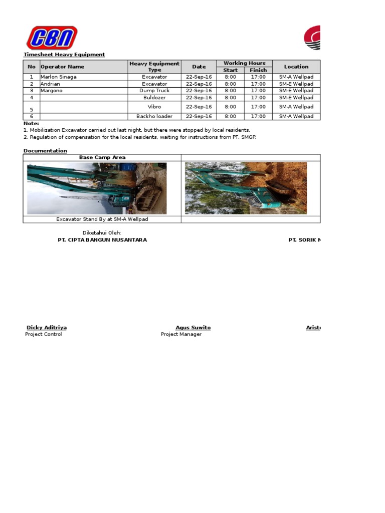 Heavy Equipment Timesheet Template | PDF