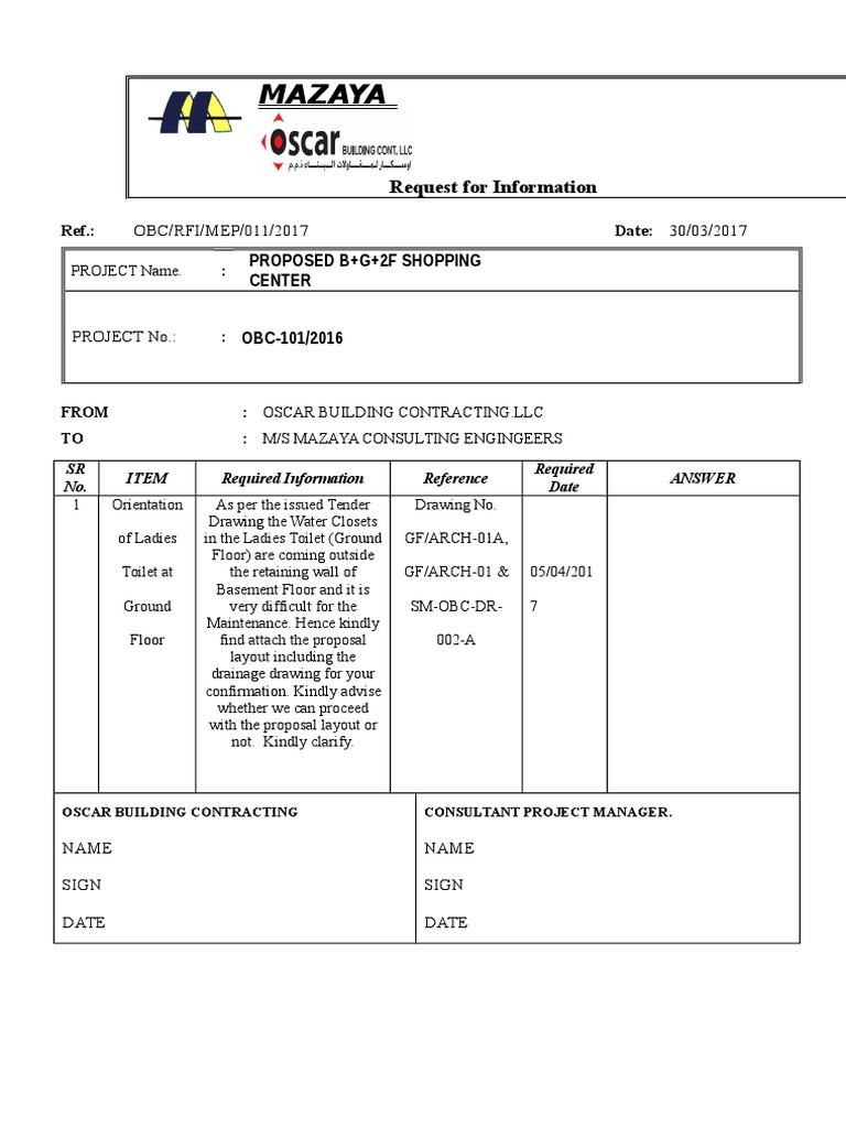 Request For Information MEP 003 ELMA | PDF | Building Engineering ...