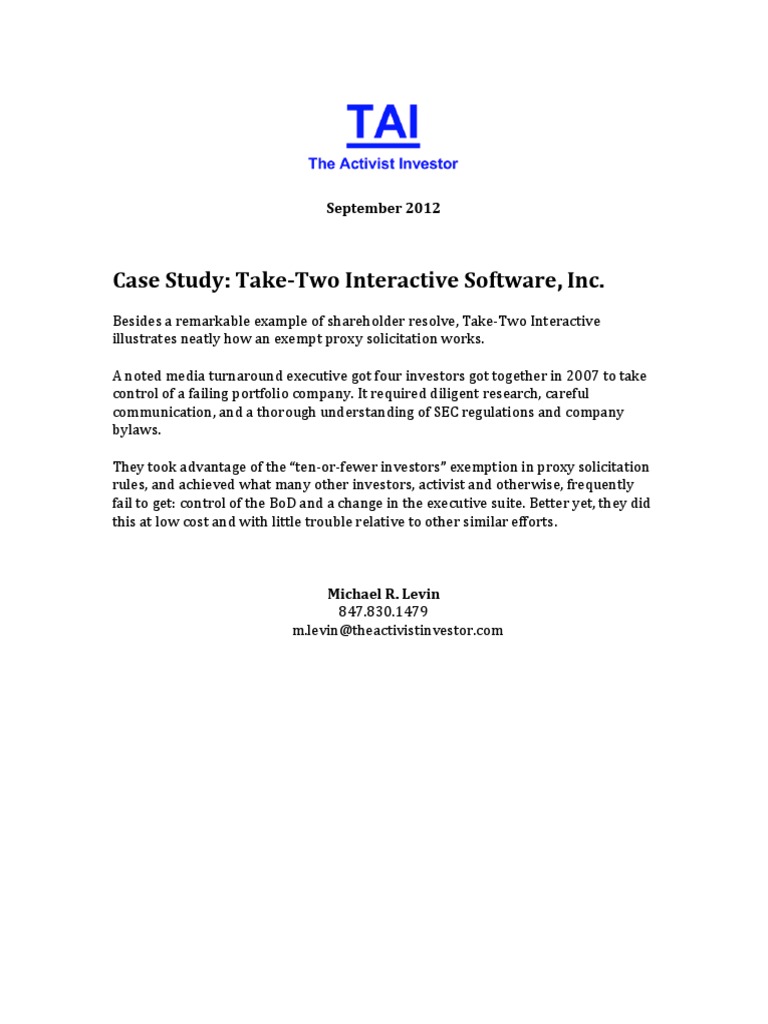 TAI Case Study - TTWO | PDF | Finance & Money Management