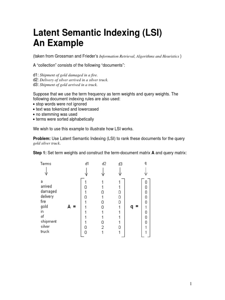 Latent Semantic Indexing (LSI) An Example | PDF