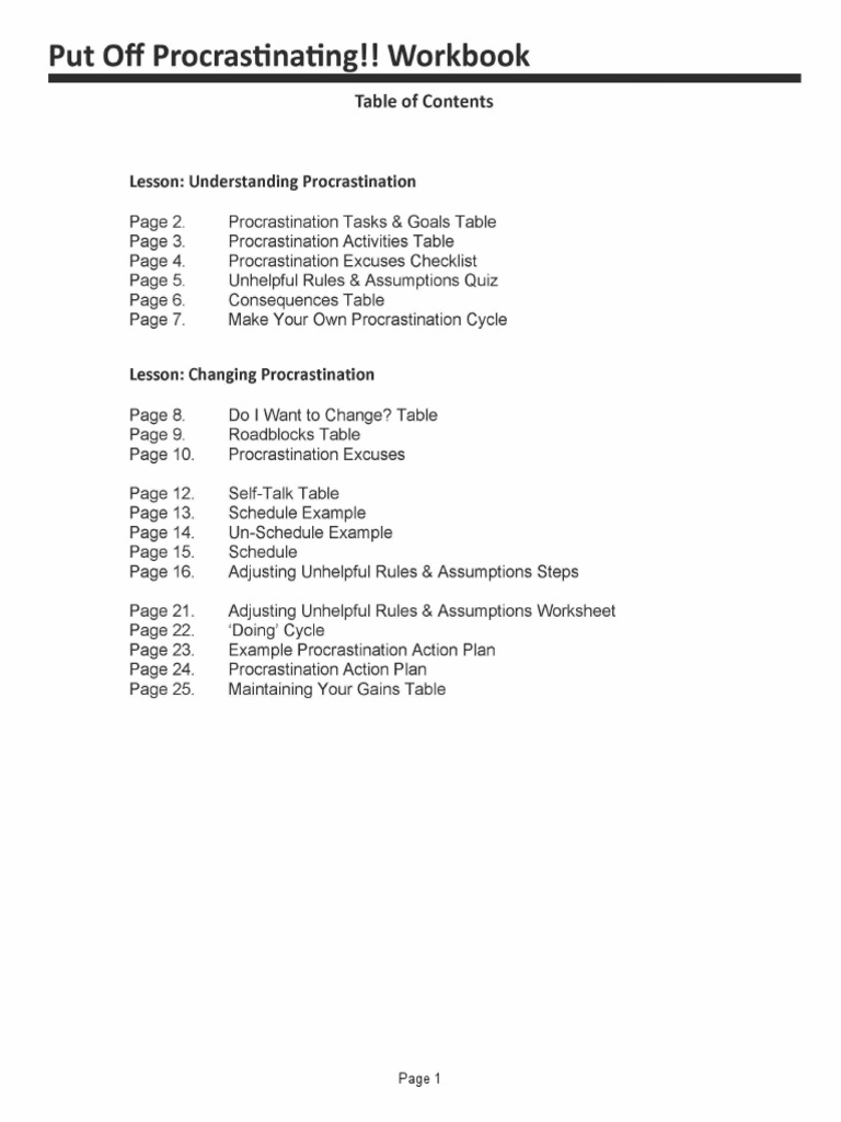 Procrastination Workbook Guide | PDF | Procrastination | Professional ...