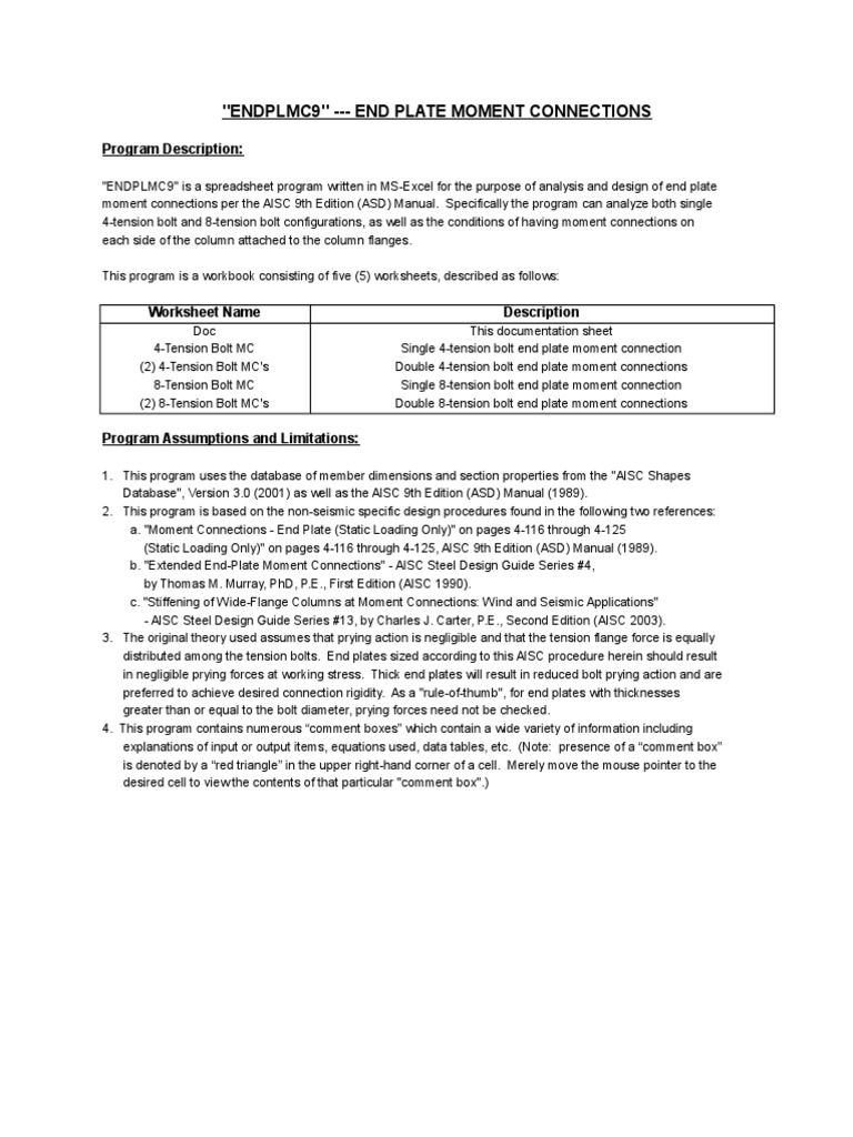 Analyzing and Designing End Plate Moment Connections using the Excel ...