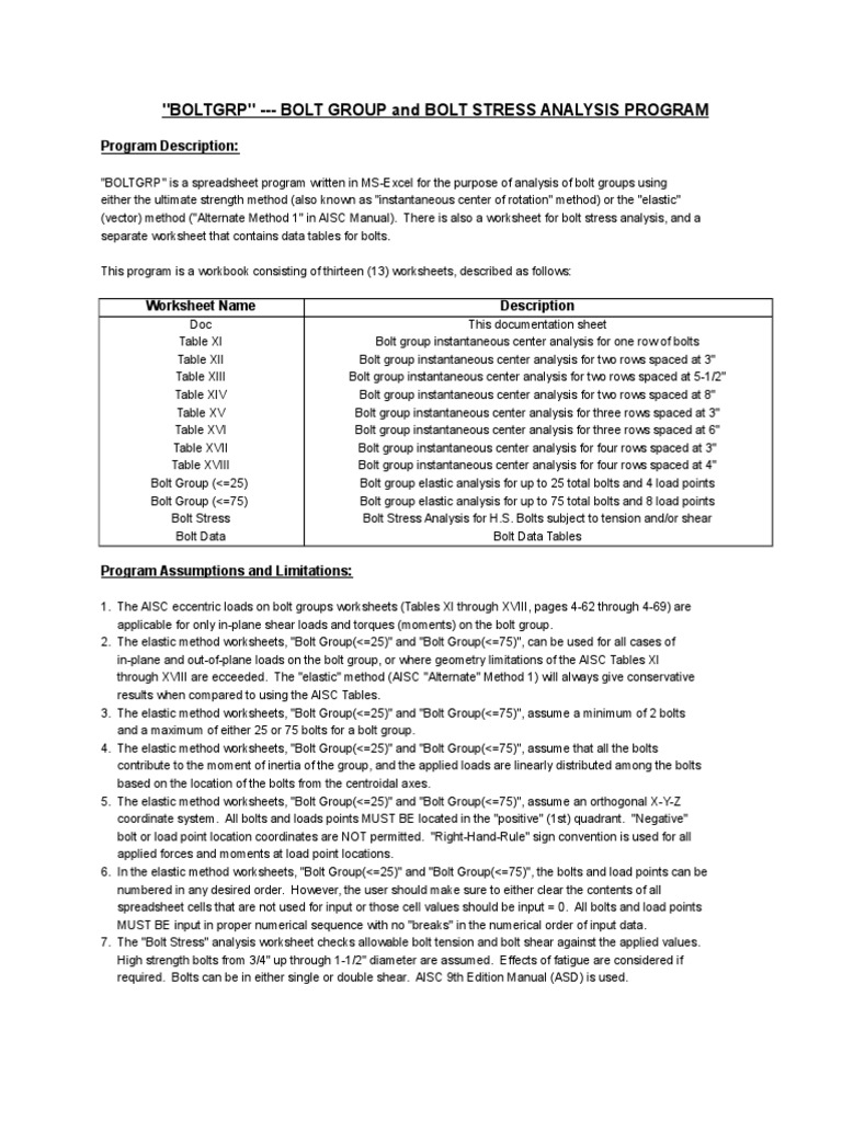 Bolt Group and Bolt Stress Analysis Per AISC 9th Edition (ASD ...