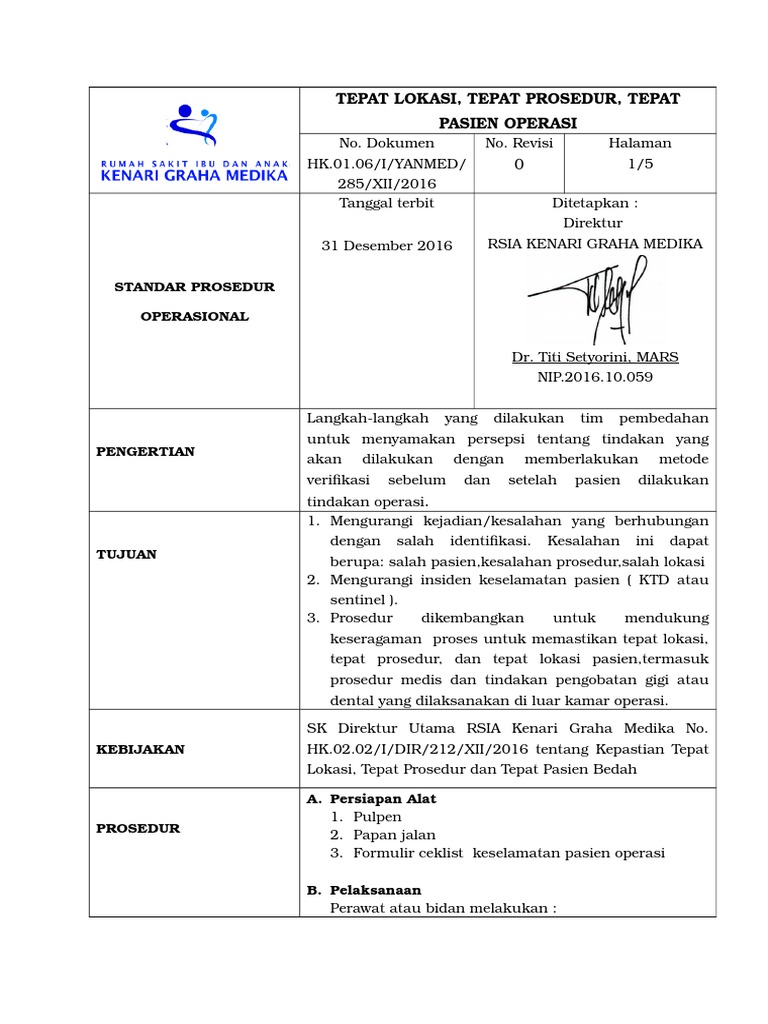 Prosedur Keselamatan Pasien Operasi | PDF
