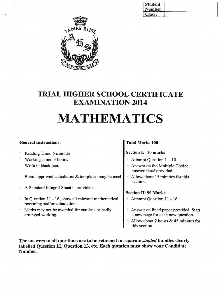 2014 2U - James Ruse Trial With Solutions | PDF