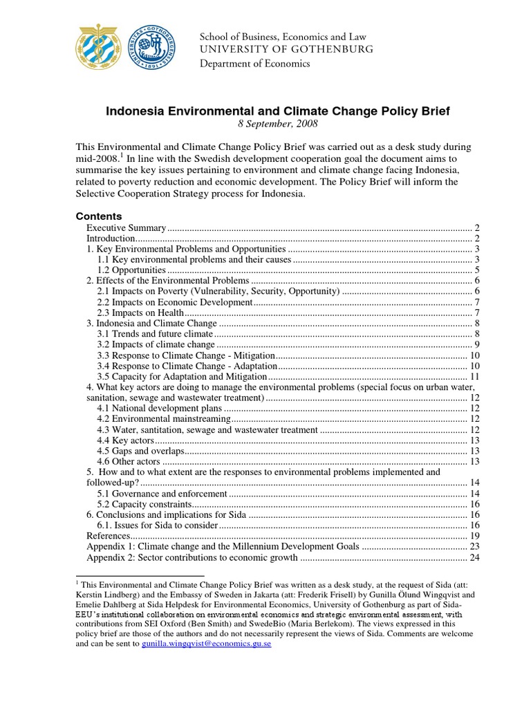 Environmental Policy Brief Indonesia 2008 | PDF | Clean Development ...