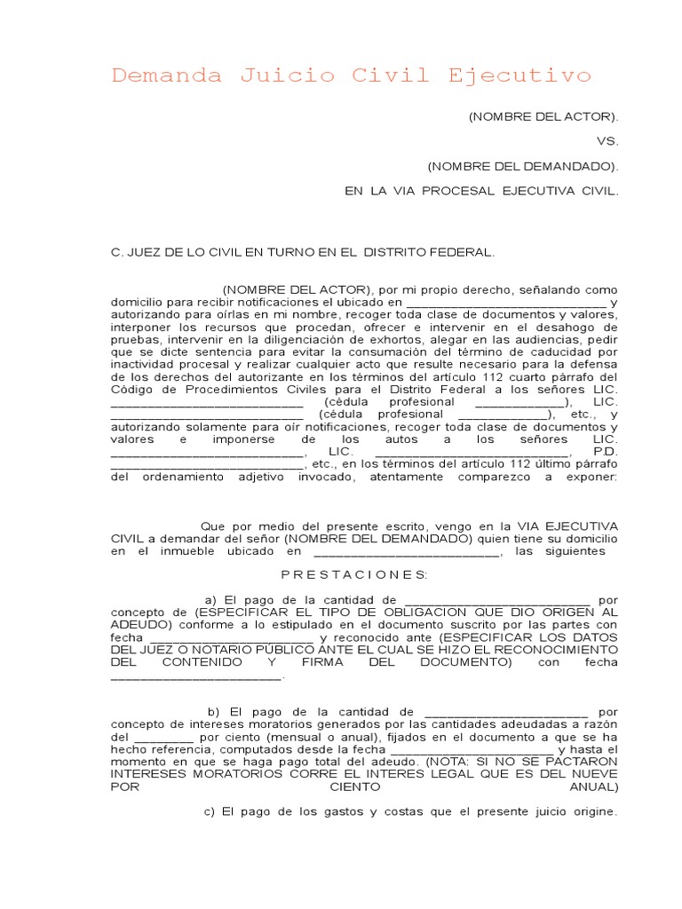 Demanda Juicio Civil Ejecutivo | Payments | Lawsuit