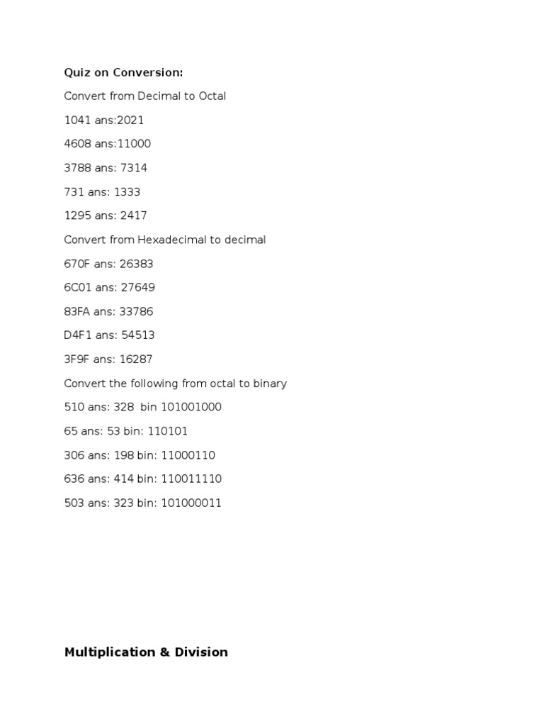 Conversion Quiz | PDF | Division (Mathematics) | Multiplication