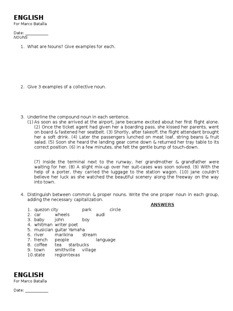 Nouns, Pronouns, and Other Parts of Speech: A Grammar Exercise for ...