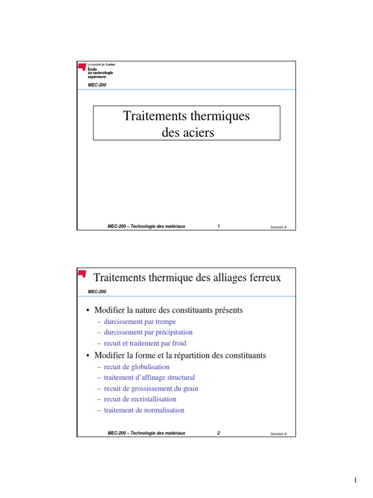 Cours - 11 - Traitements Thermiques | PDF | Acier | Recuit