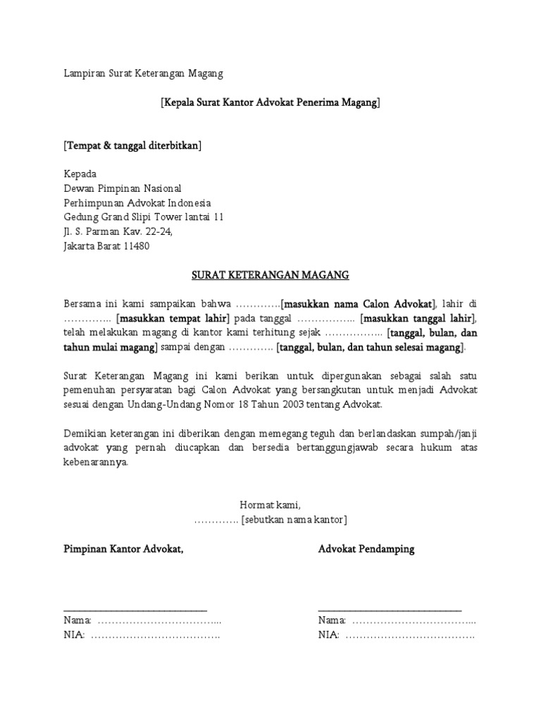 Magang Lampiran Surat Keterangan Magang PDF | PDF