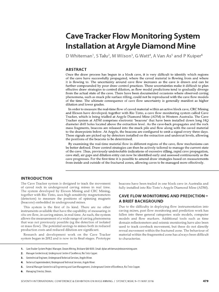 Cave Tracker Flow Monitoring System Installation at Argyle Diamond Mine ...