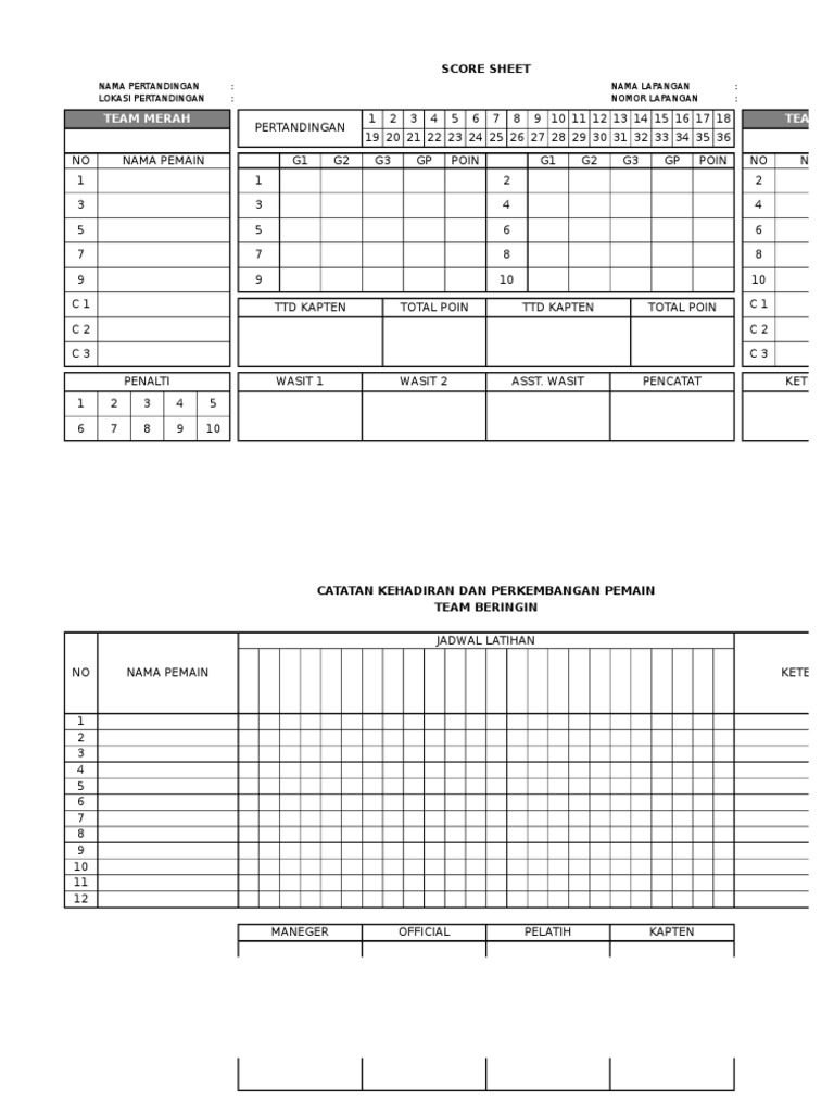 Lembar Skor Pertandingan Gateball | PDF
