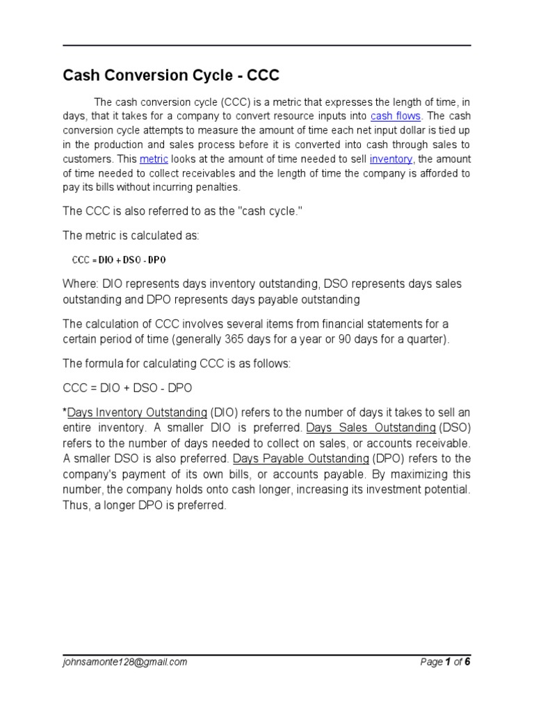 Cash Conversion Cycle | PDF | Inventory | Business Economics