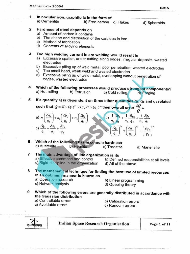 Complete ISRO Previous Paper 2006 - Download Now! | PDF