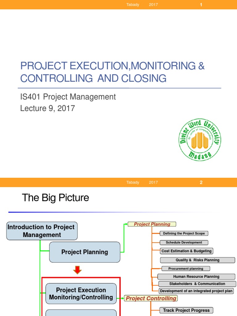 Project Execution, Monitoring & Controlling and Closing: IS401 Project ...