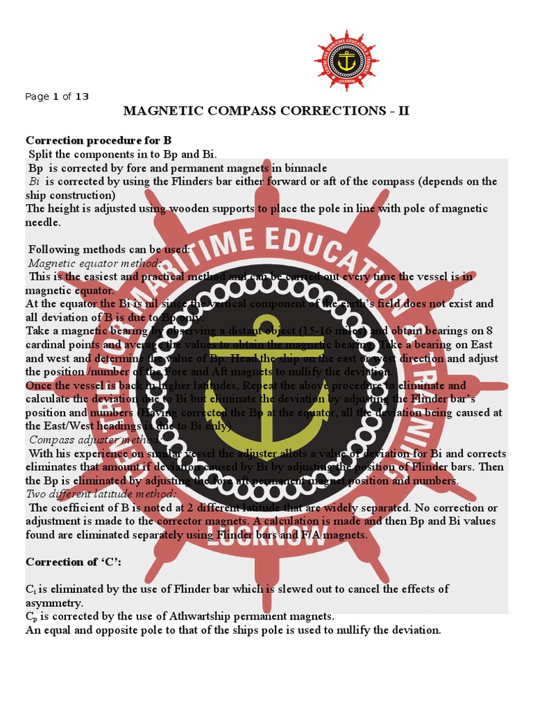 Compas Corrections | PDF | Compass | Electromagnetism