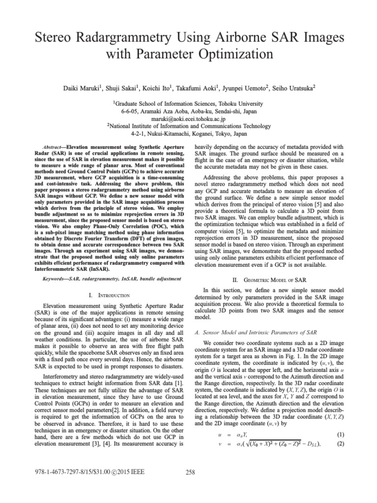 SAR Radargrammetry Methodology | PDF