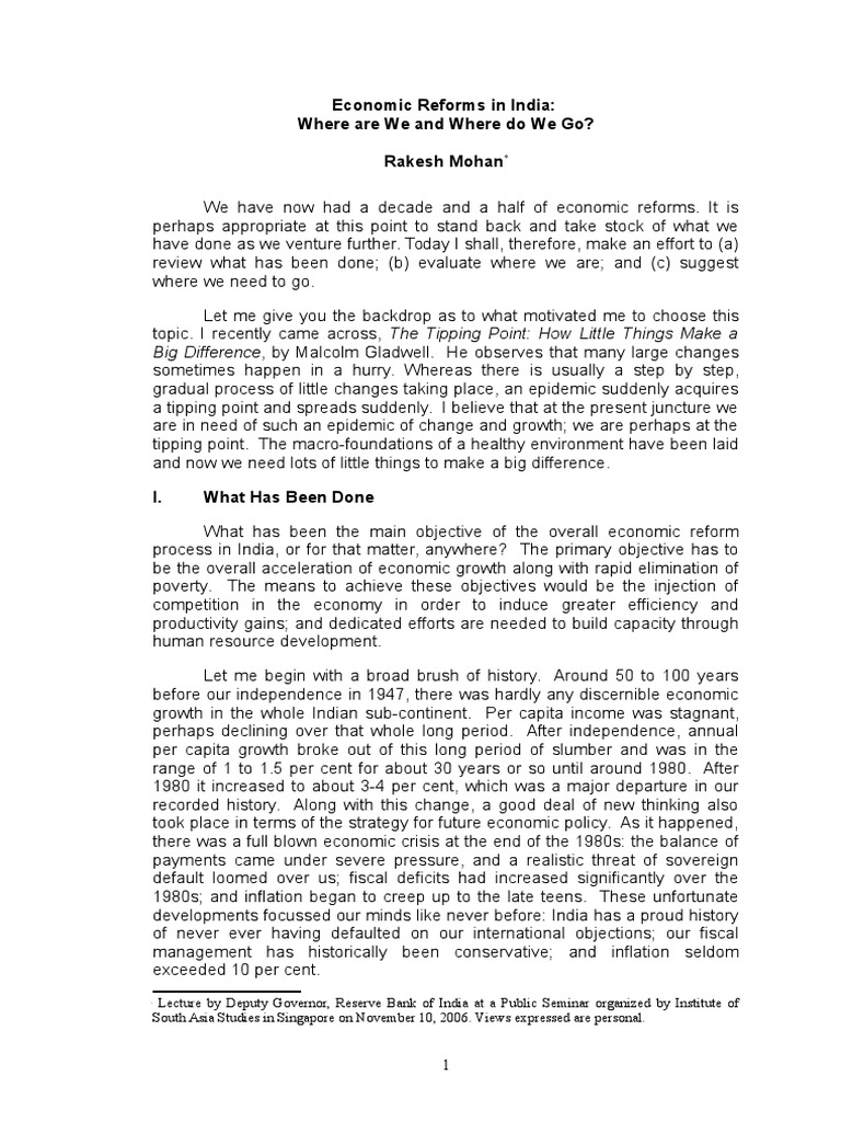 Economic Reforms: Objectives and Benefits | PDF | Economic Growth ...